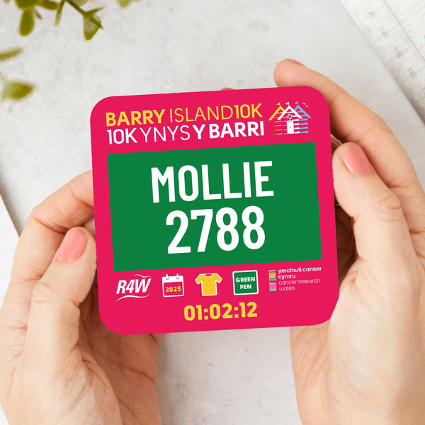 Official Barry Island 10K 2025 Personalised Race Bib Coasters ...