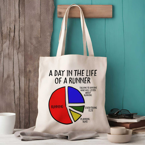 Priorities In A Slice - Day In The Life Of A Runner Tote Bag | Running ...