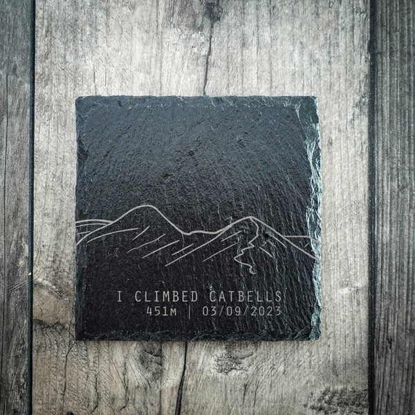 Personalised I Climbed Catbells Slate Summit Coaster - EllieBeanPrints