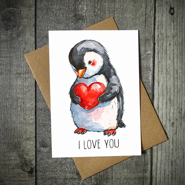 I Love You Emperor Penguin Valentine's Card - EllieBeanPrints