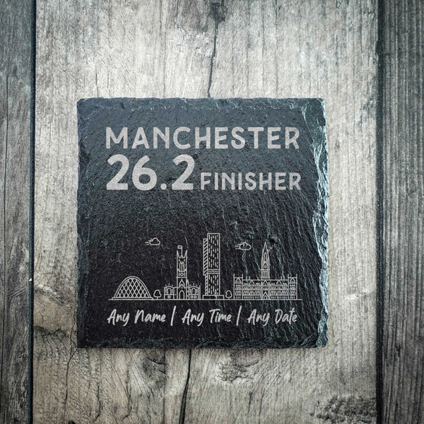 Manchester 26.2 Finisher Skyline Slate Marathon Coaster - EllieBeanPrints
