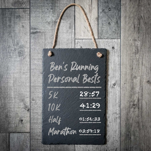 Personalised Running PB's Hand-Cut Riven Slate Board - EllieBeanPrints