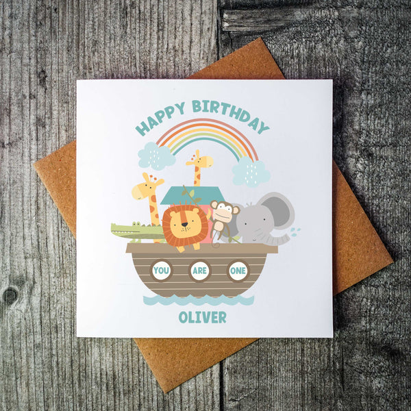 Personalised Noah's Ark Birthday Card - EllieBeanPrints