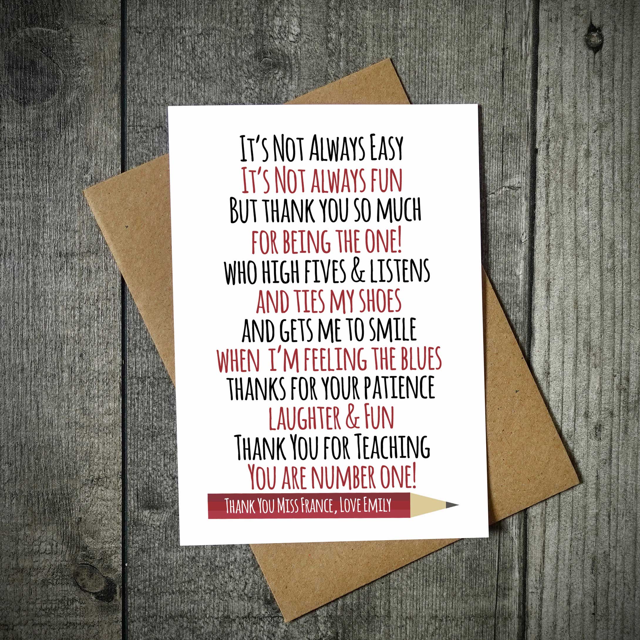 You Are Number 1 Personalised Teacher Card - EllieBeanPrints
