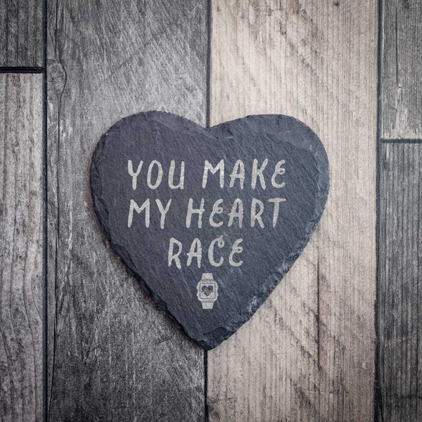 You Make My Heart Race Heart Shaped Slate Running Coaster - EllieBeanPrints