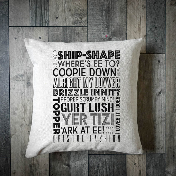 Bristol Dialect Cushion - EllieBeanPrints