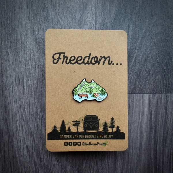 Freedom Camper Van Mountains Enamel Pin Badge - EllieBeanPrints