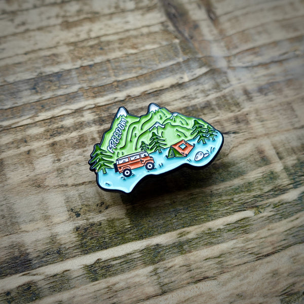 Freedom Camper Van Mountains Enamel Pin Badge - EllieBeanPrints